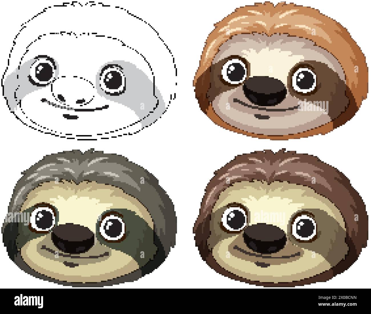 Four stylized sloth faces with different expressions Stock Vector Image ...