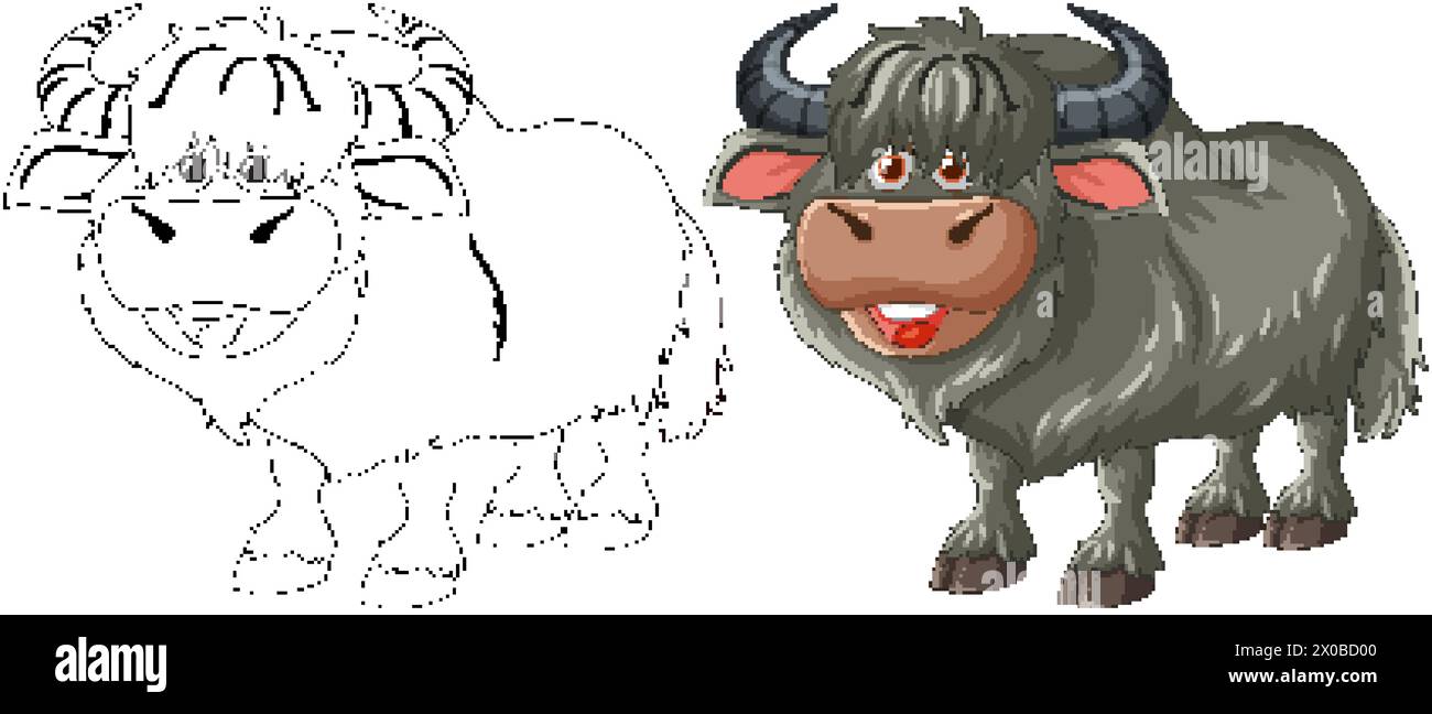 Black and white and colored yak illustrations side by side Stock Vector ...