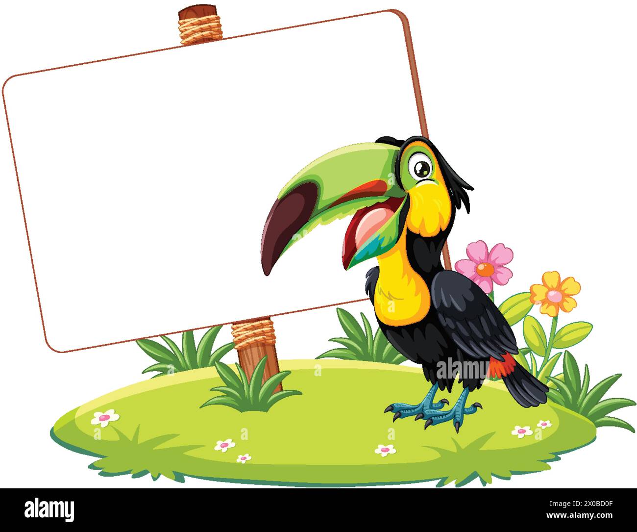 Colorful toucan beside a sign on a grassy patch Stock Vector Image ...