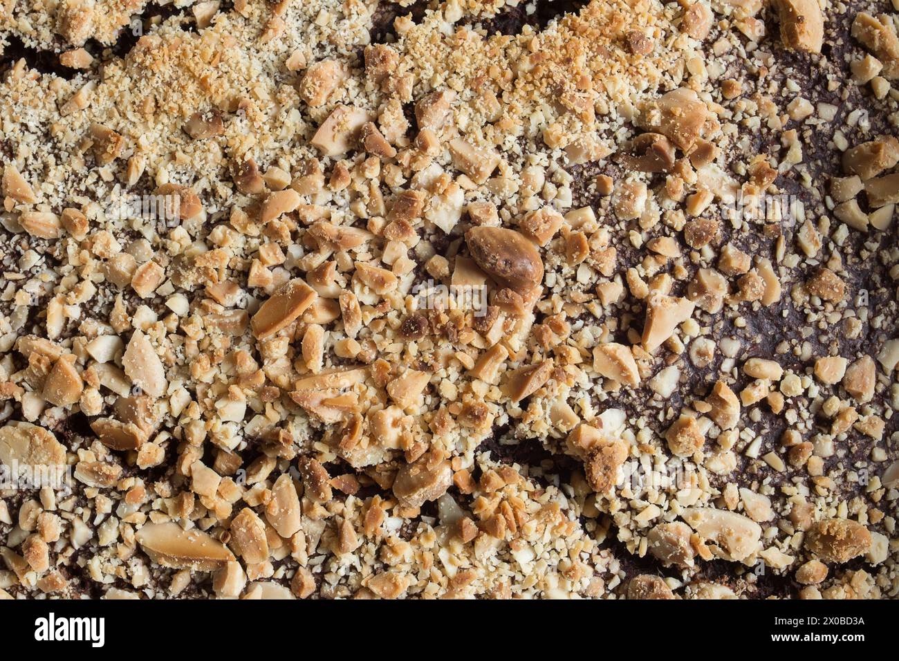 Close-up capture of crushed nuts and grains, featuring a rich tapestry ...