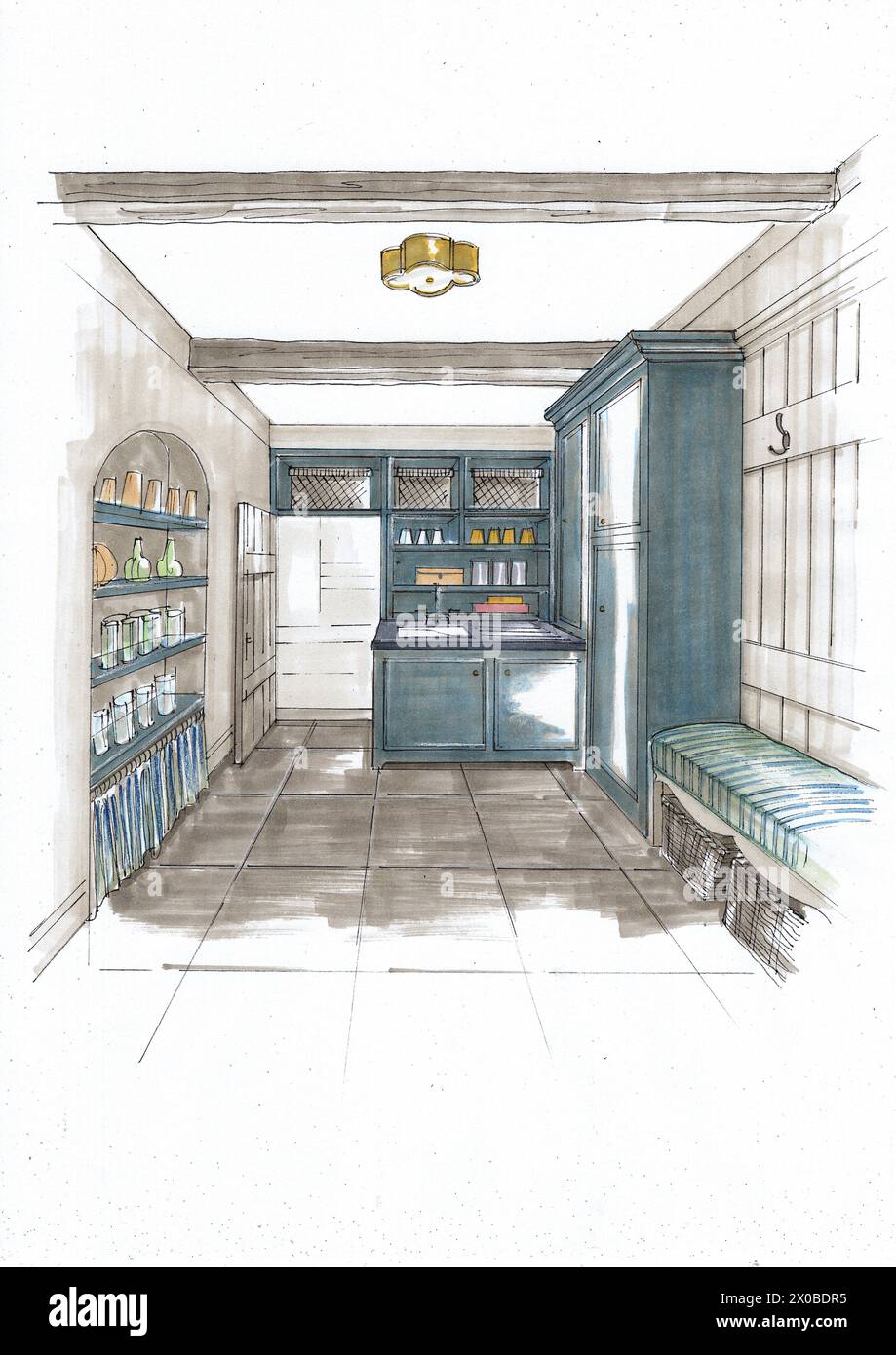 Colour concept sketch for a traditional country style kitchen store ...