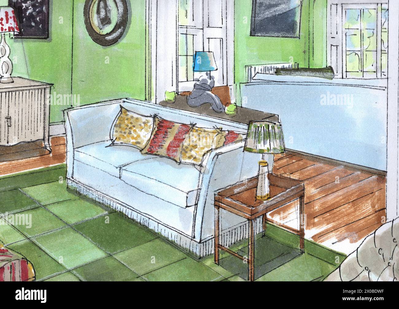 Detail from an interior colour concept sketch for a country style ...