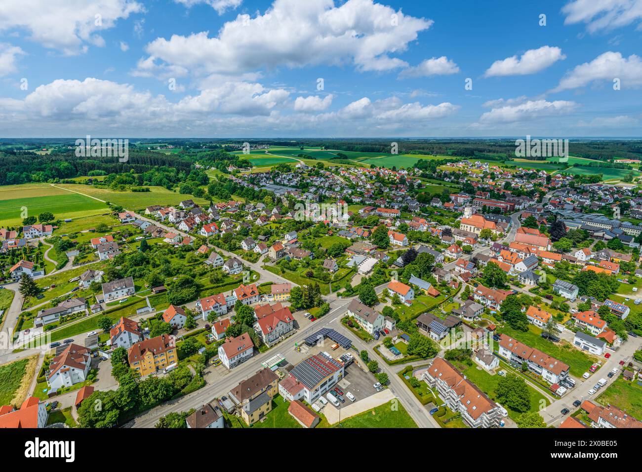 Aerial view of Welden, the central village of the Swabian Holzwinkel ...