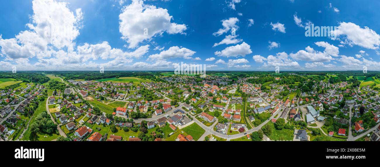 Aerial view of Welden, the central village of the Swabian Holzwinkel ...