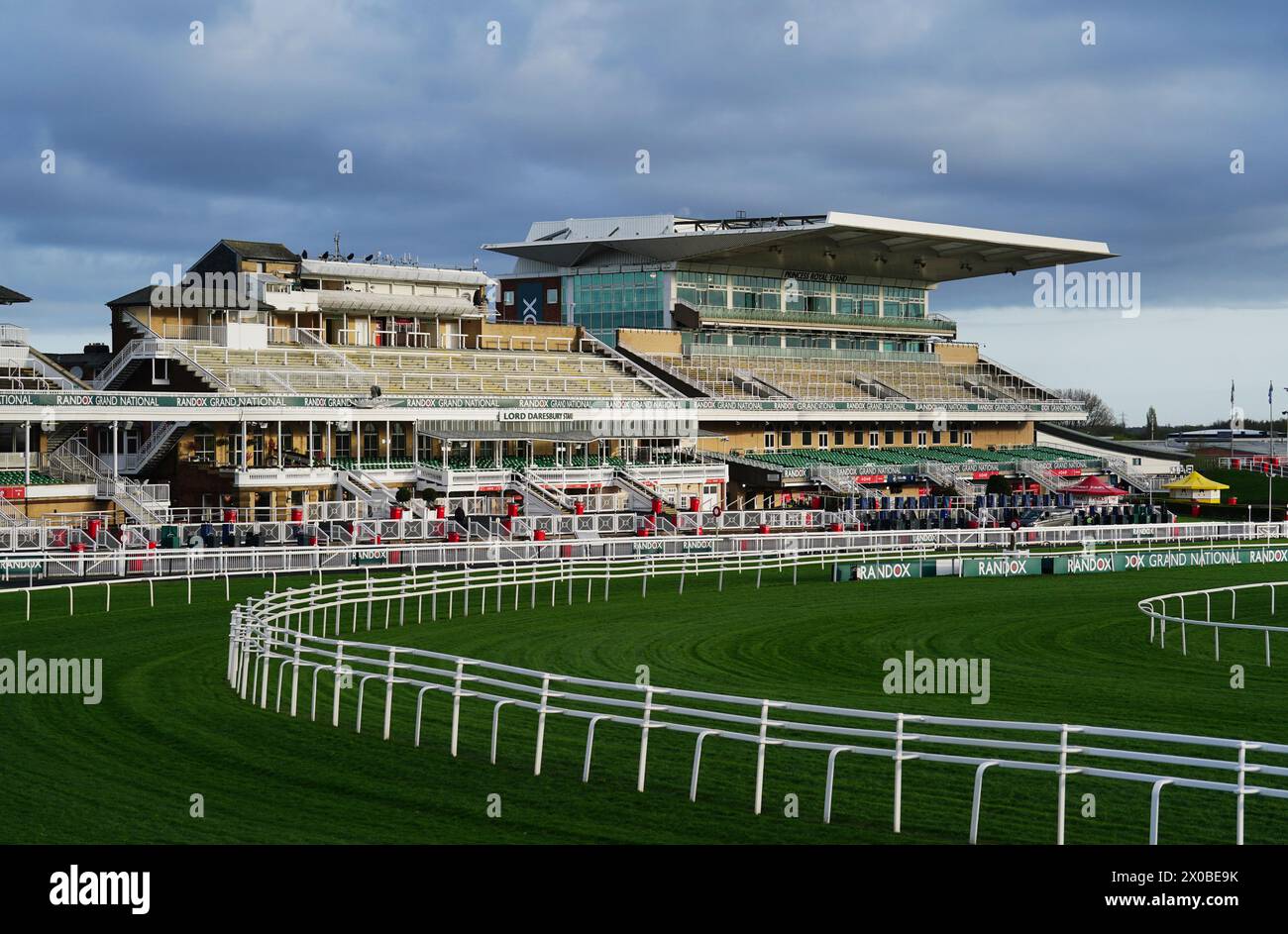 A general view of a grandstand at Aintree Racecourse on day one of the ...