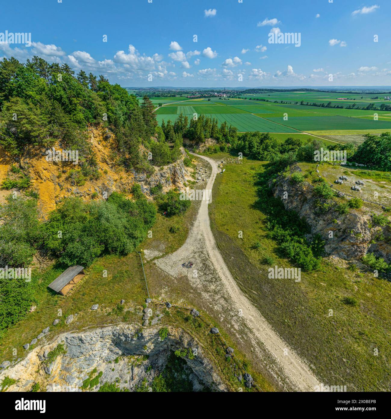 View of the Lindle adventure quarry near Holheim on the southern crater ...