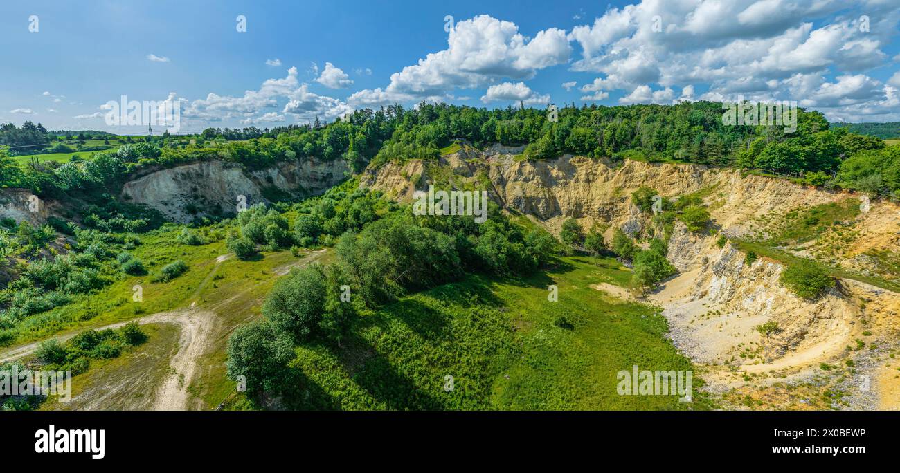 View of the Lindle adventure quarry near Holheim on the southern crater ...