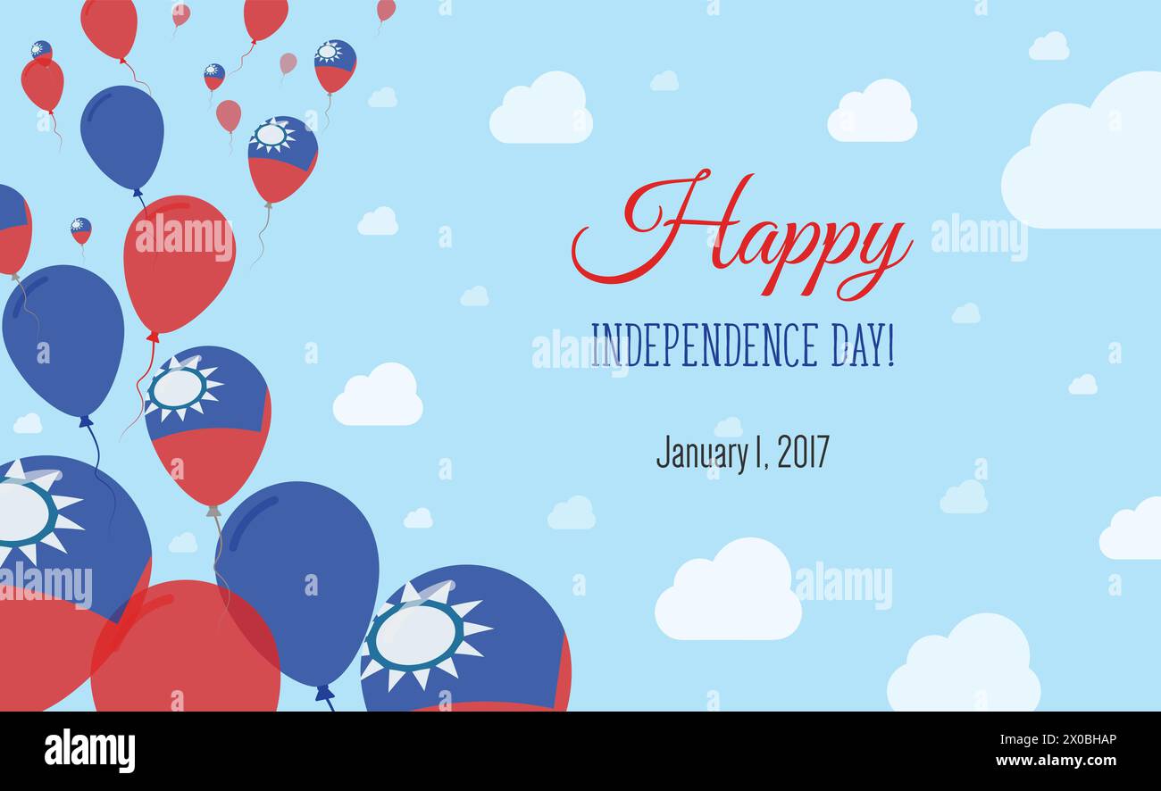 Taiwan Independence Day Sparkling Patriotic Poster. Row of Balloons in ...