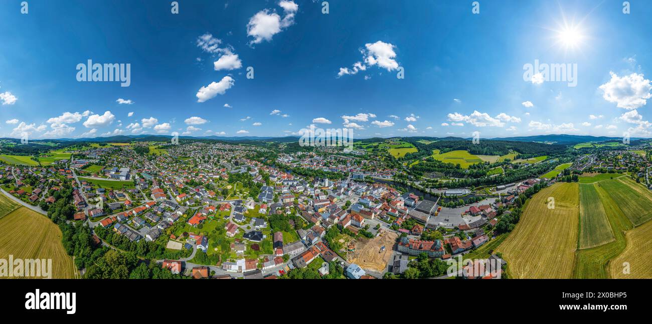 Aerial view of the Lower Bavarian district town of Regen in the ...