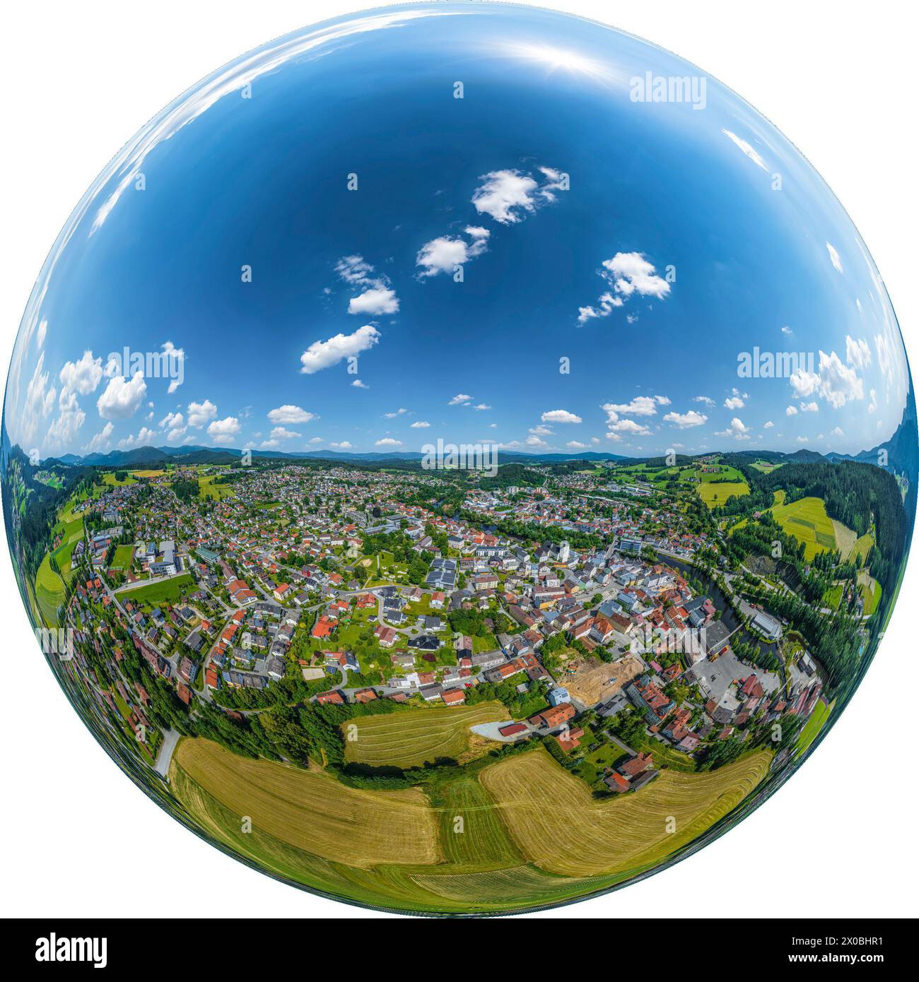 Aerial view of the Lower Bavarian district town of Regen in the ...