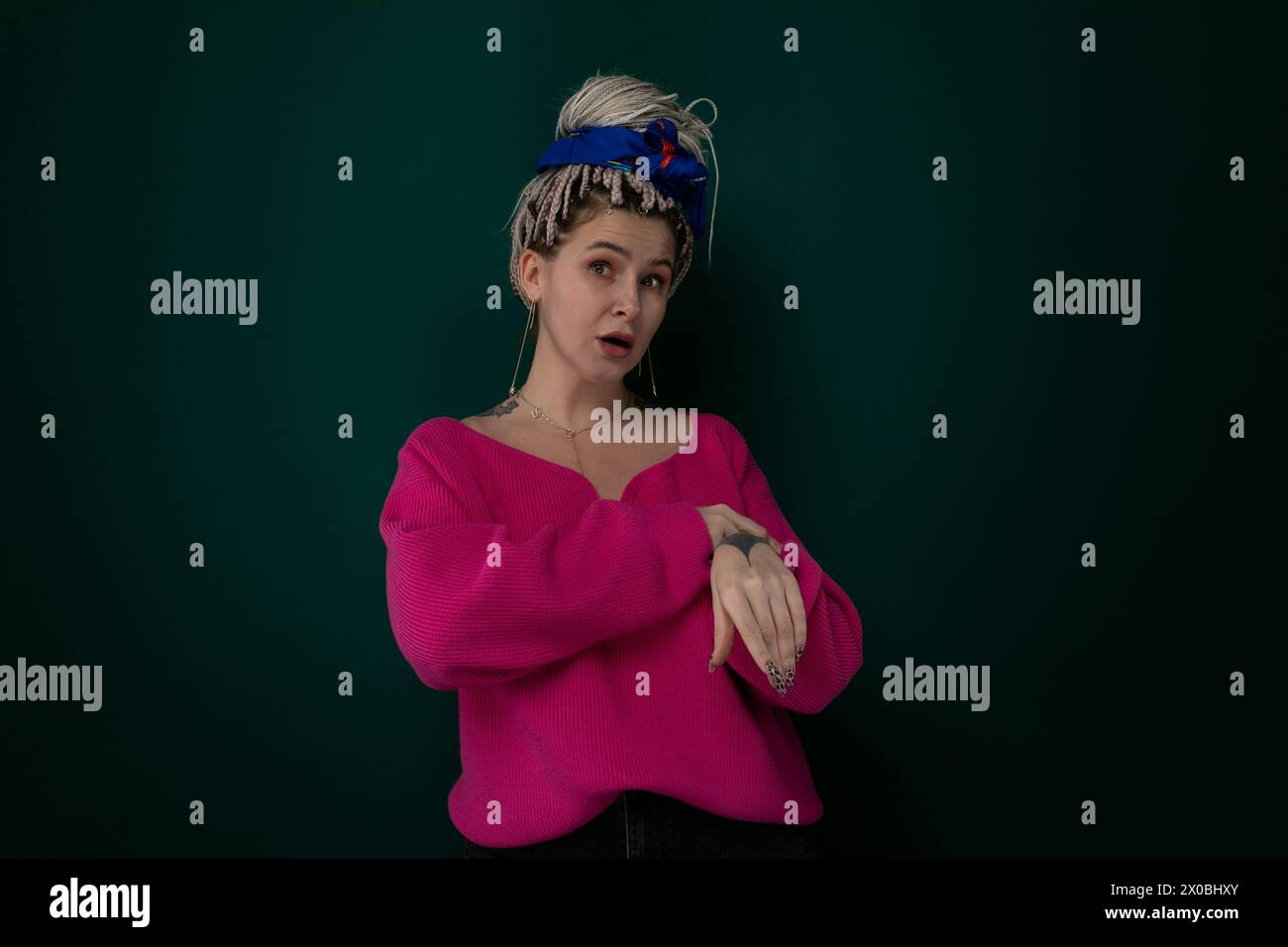 Woman in Pink Top Poses for Picture Stock Photo - Alamy