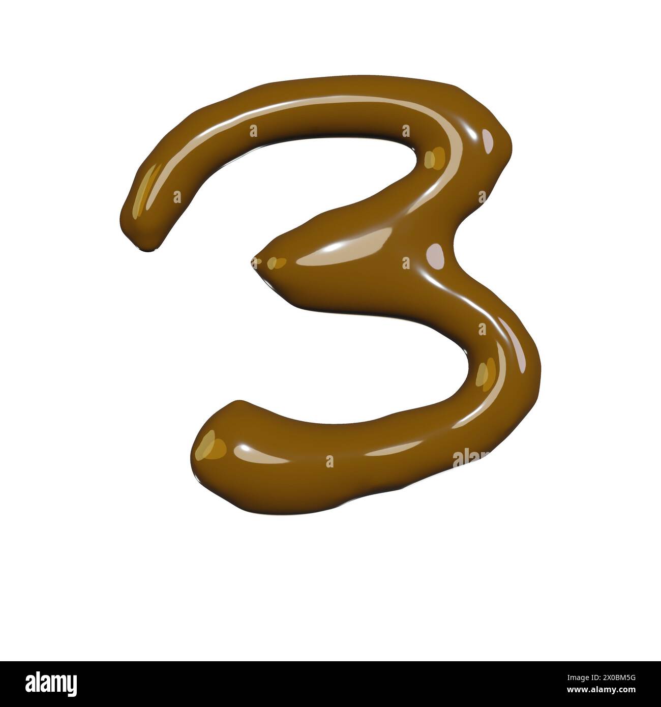 3d render of isolated on white of chocolate liquid number font for ...