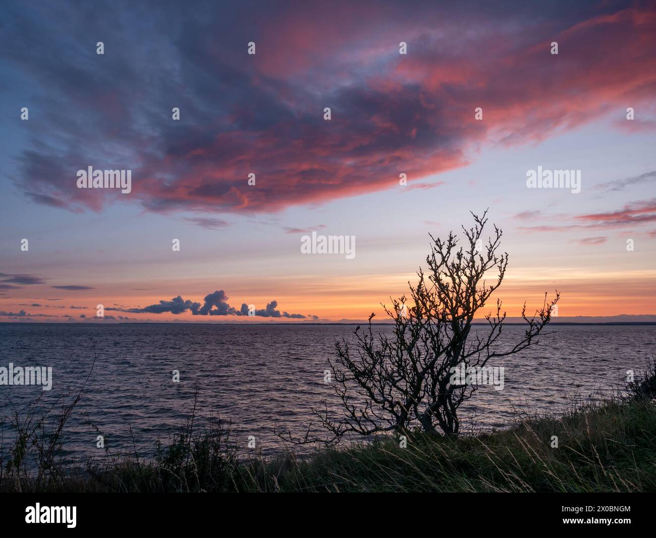 Dusk over Kattegat seen from coast on Tunø island, Midtjylland, Denmark ...