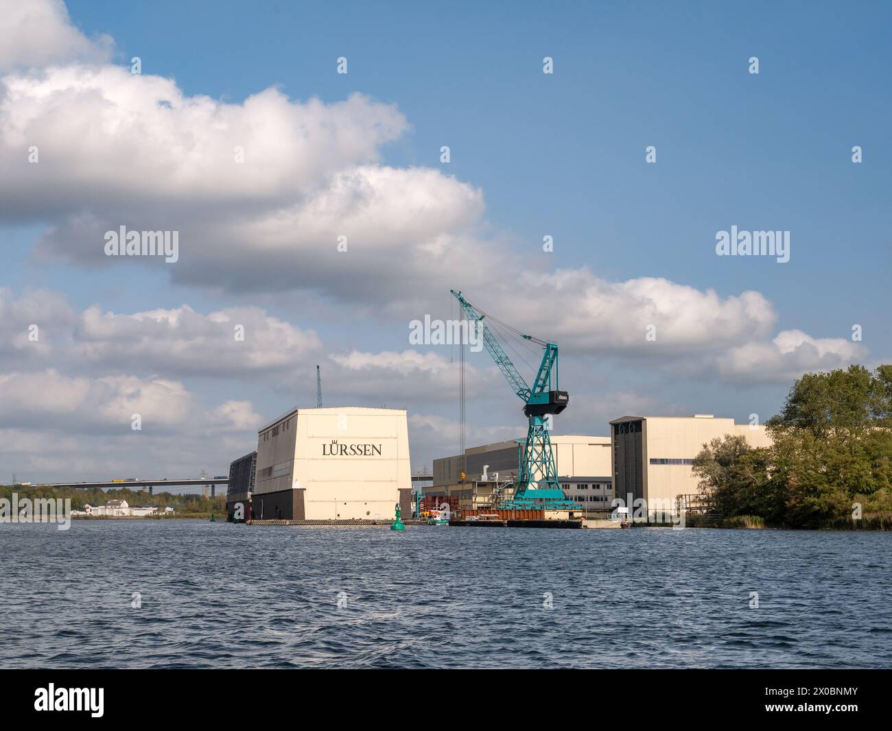 Dry dock of shipyard Lürssen along Kiel Canal, Schleswig-Holstein ...