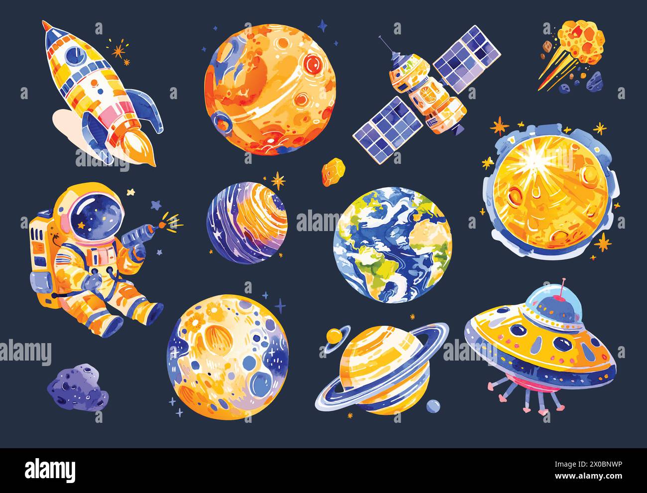 Astronaut and Space Watercolor Clipart Set Stock Vector Image & Art - Alamy