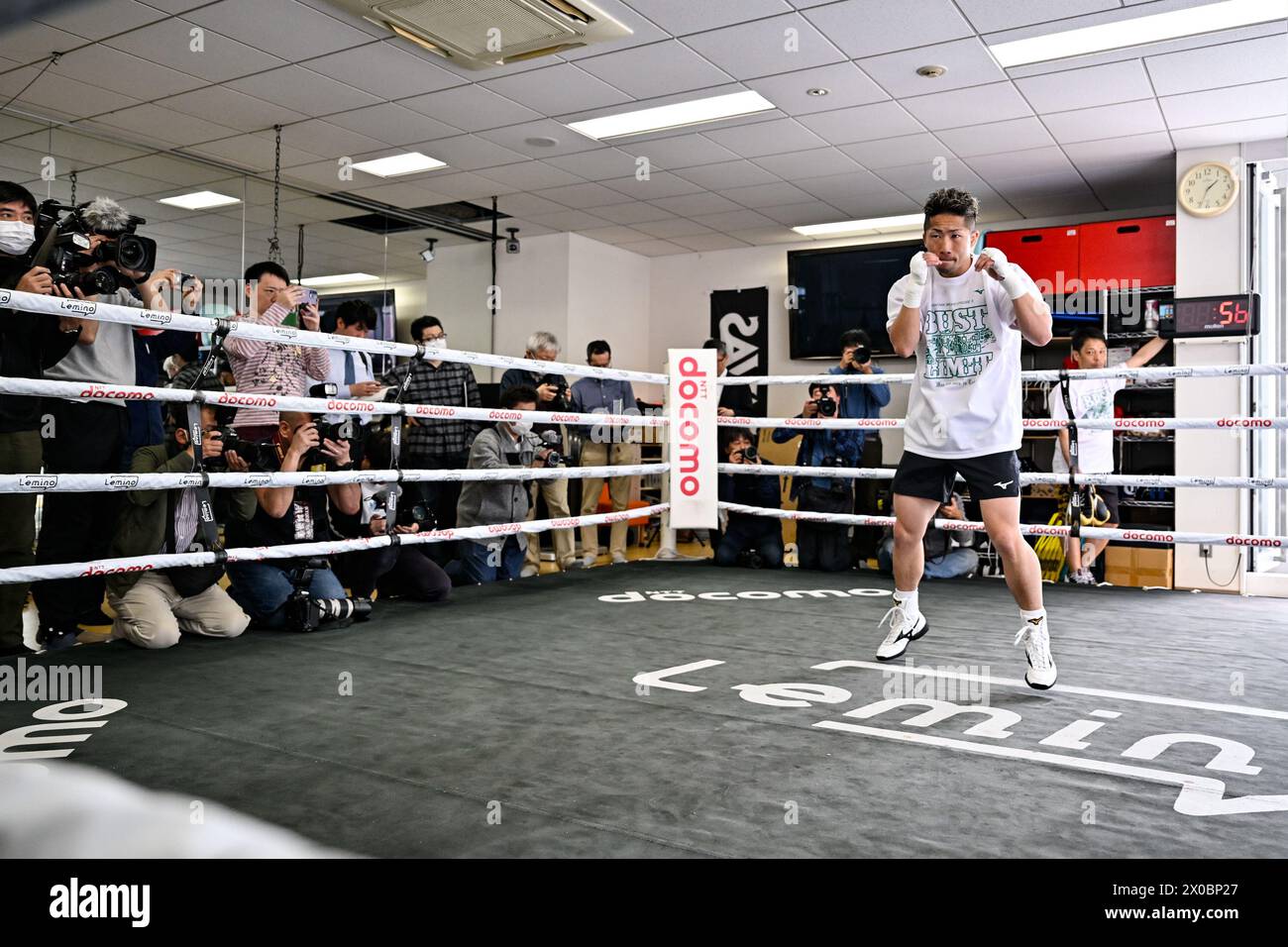Takuma Inoue, WBA bantamweight champion of Japan trains during a public ...