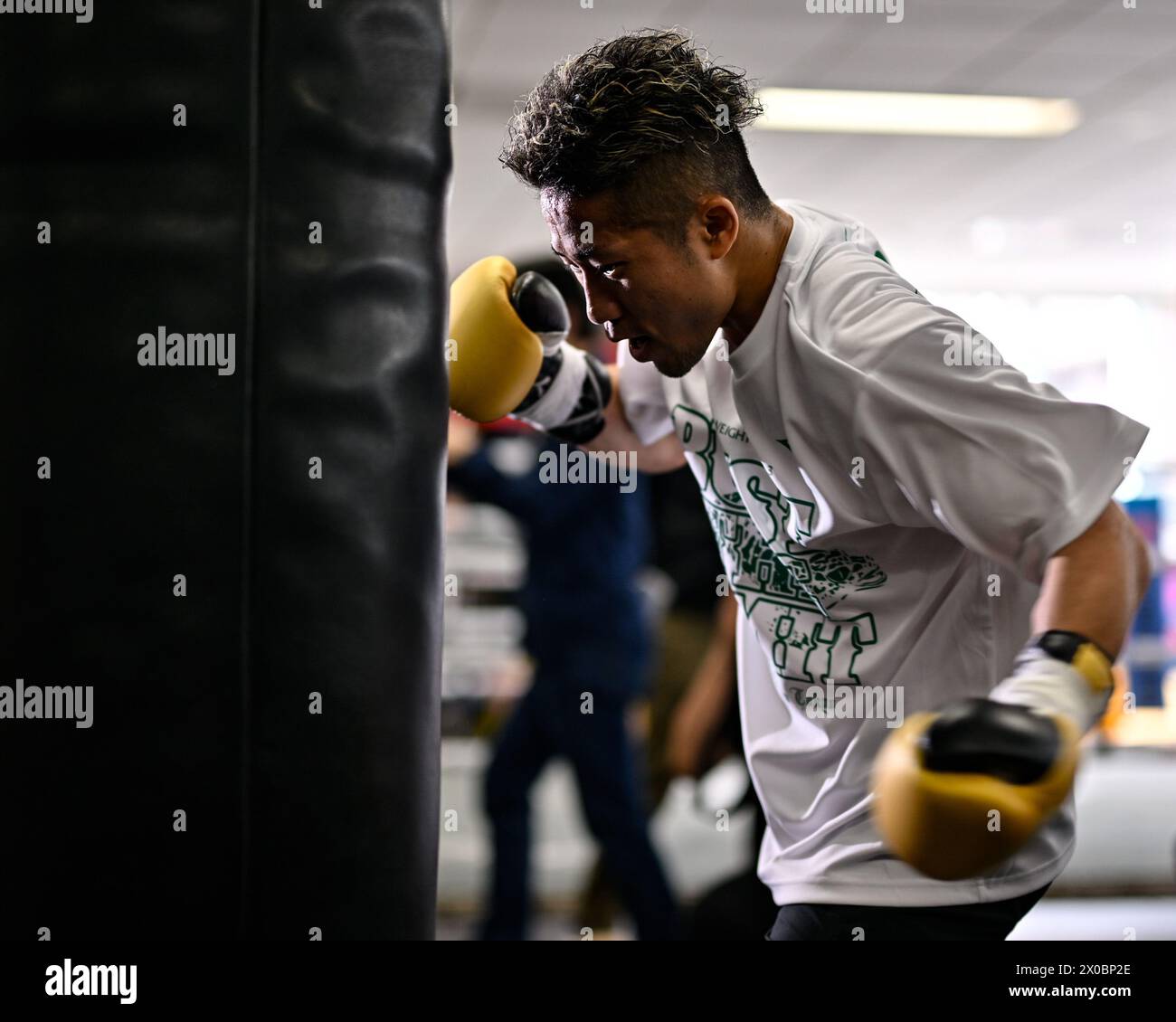 Takuma Inoue, WBA bantamweight champion of Japan trains during a public ...