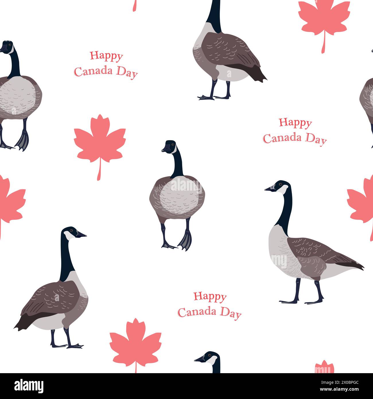 Red maple leaves and Canadian geese on white background. Canada Day ...