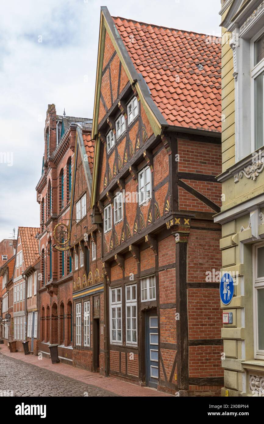 Facades of half-timbered houses at the old town of Stade, Lower Saxony ...