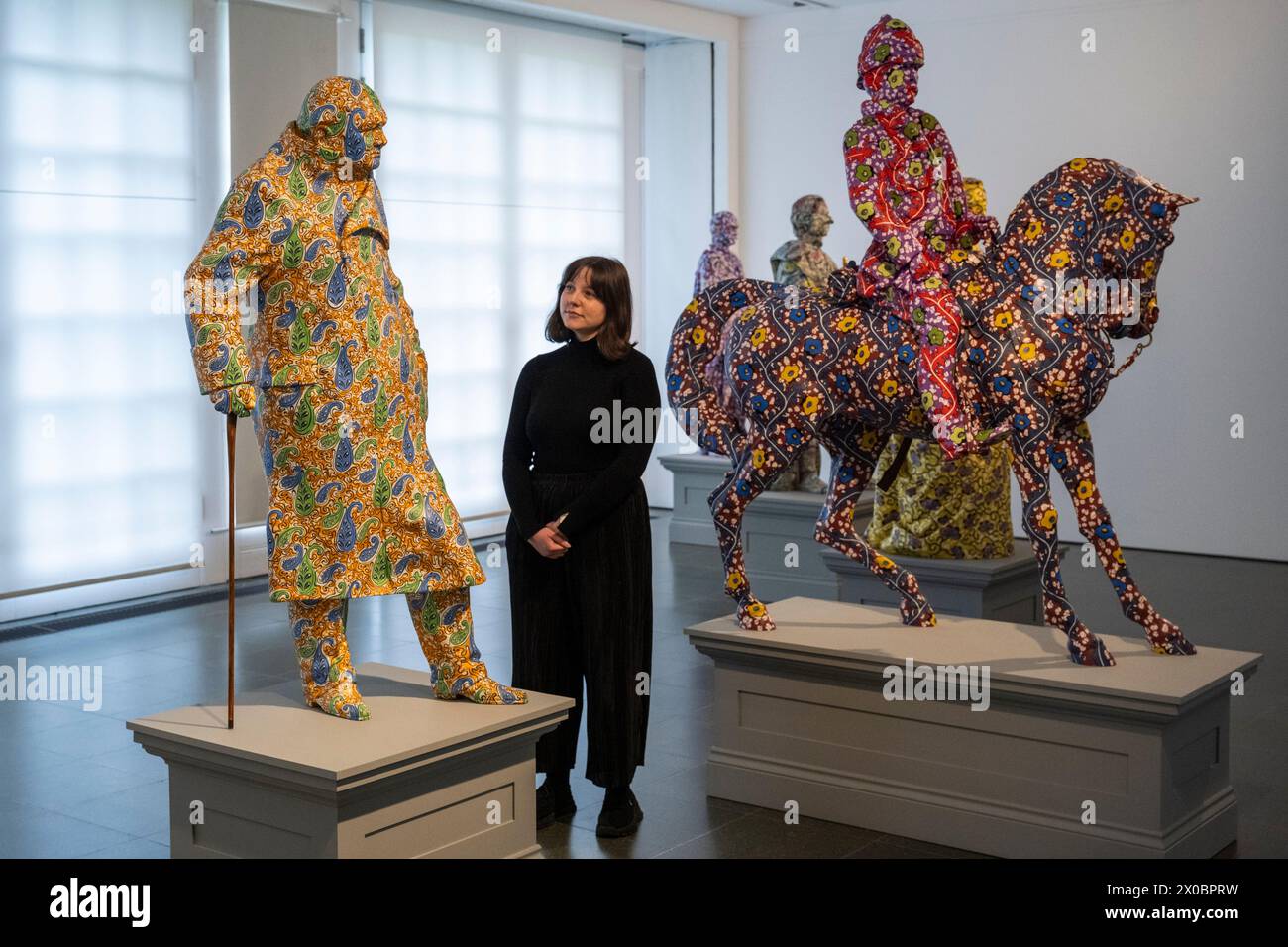 London, UK. 11 April 2024. A staff member with ‘Decolonised Structures ...