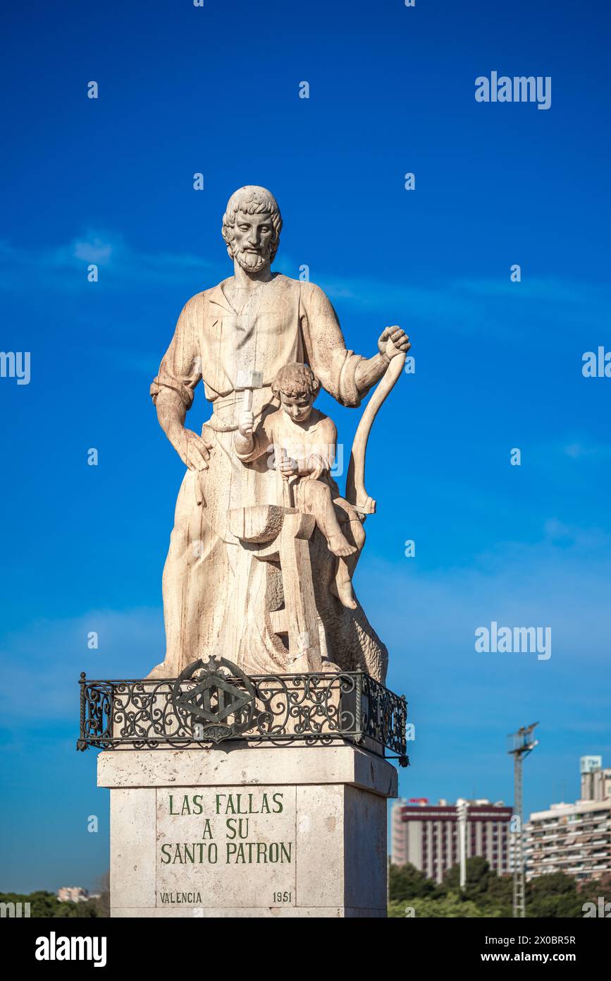 Valencia, Spain. April 11, 2024. Sculpture of Saint Joseph and little ...