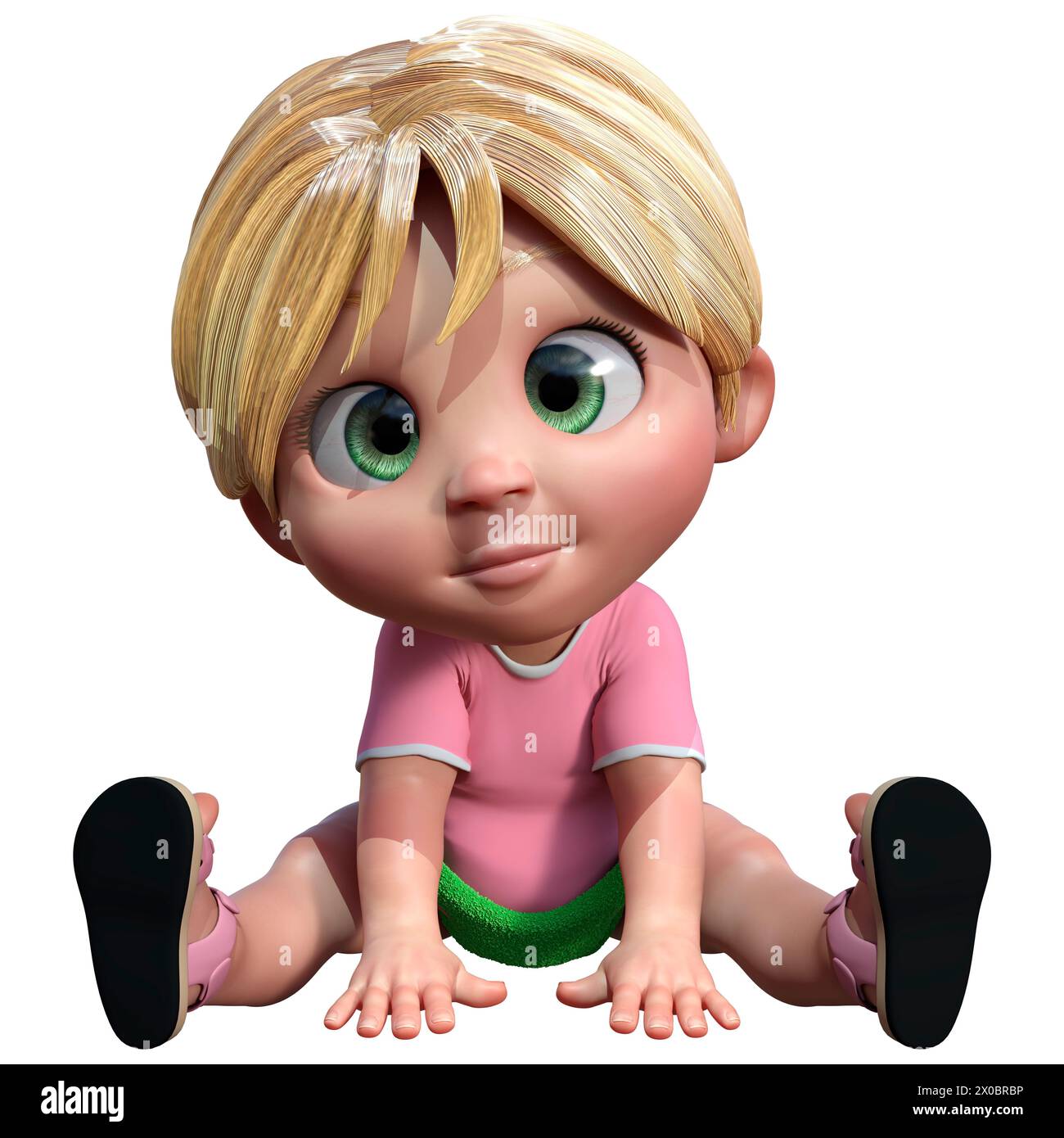 3D rendering of a cute cartoon baby girl isolated on white background ...