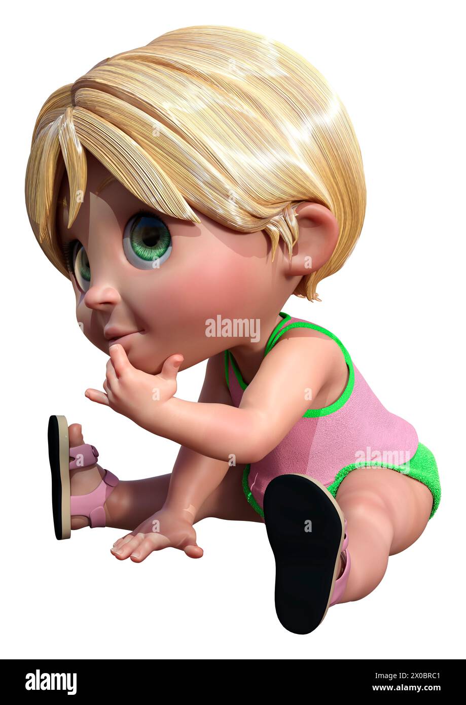 3D rendering of a cute cartoon baby girl isolated on white background ...