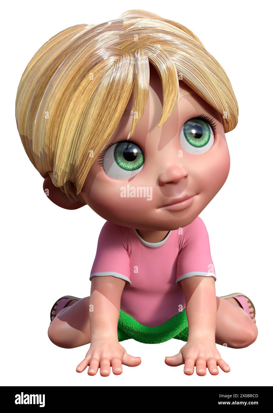 3D rendering of a cute cartoon baby girl isolated on white background ...