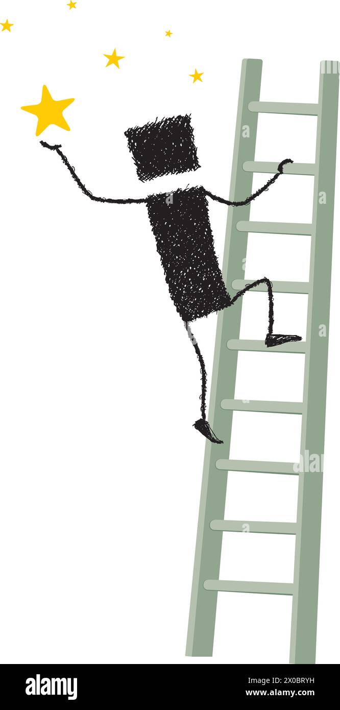 A stick figure climbs a ladder to catch a star Stock Vector Image & Art ...