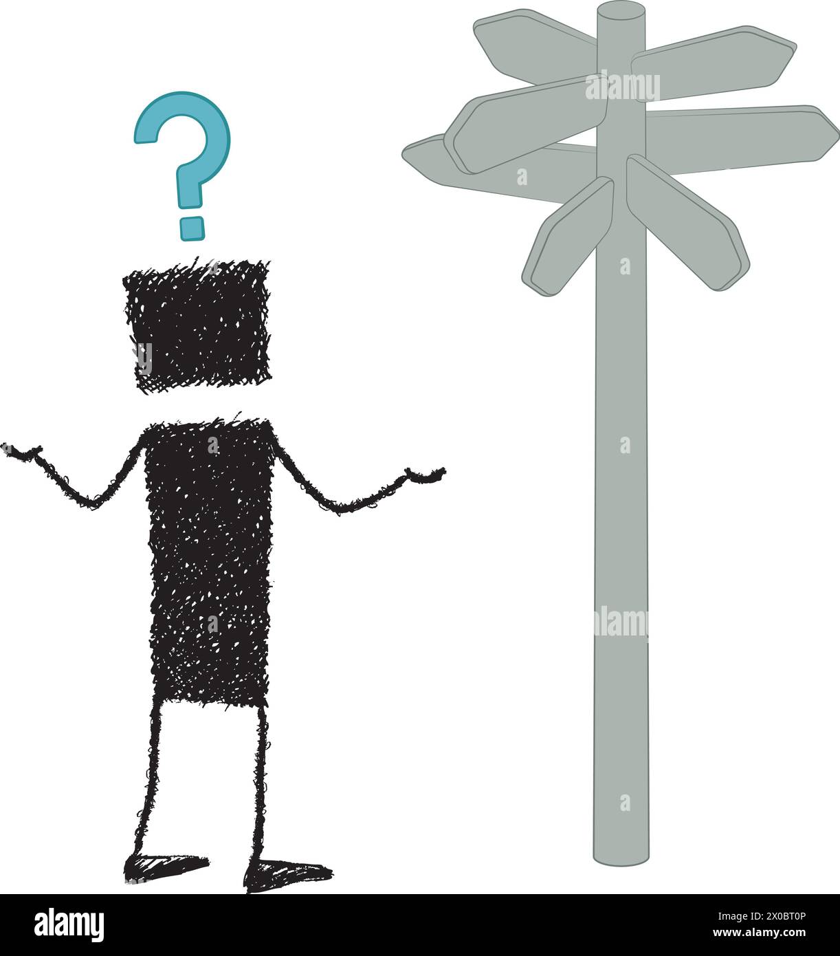 A stick figure at a crossroads seeks way forward Stock Vector Image ...