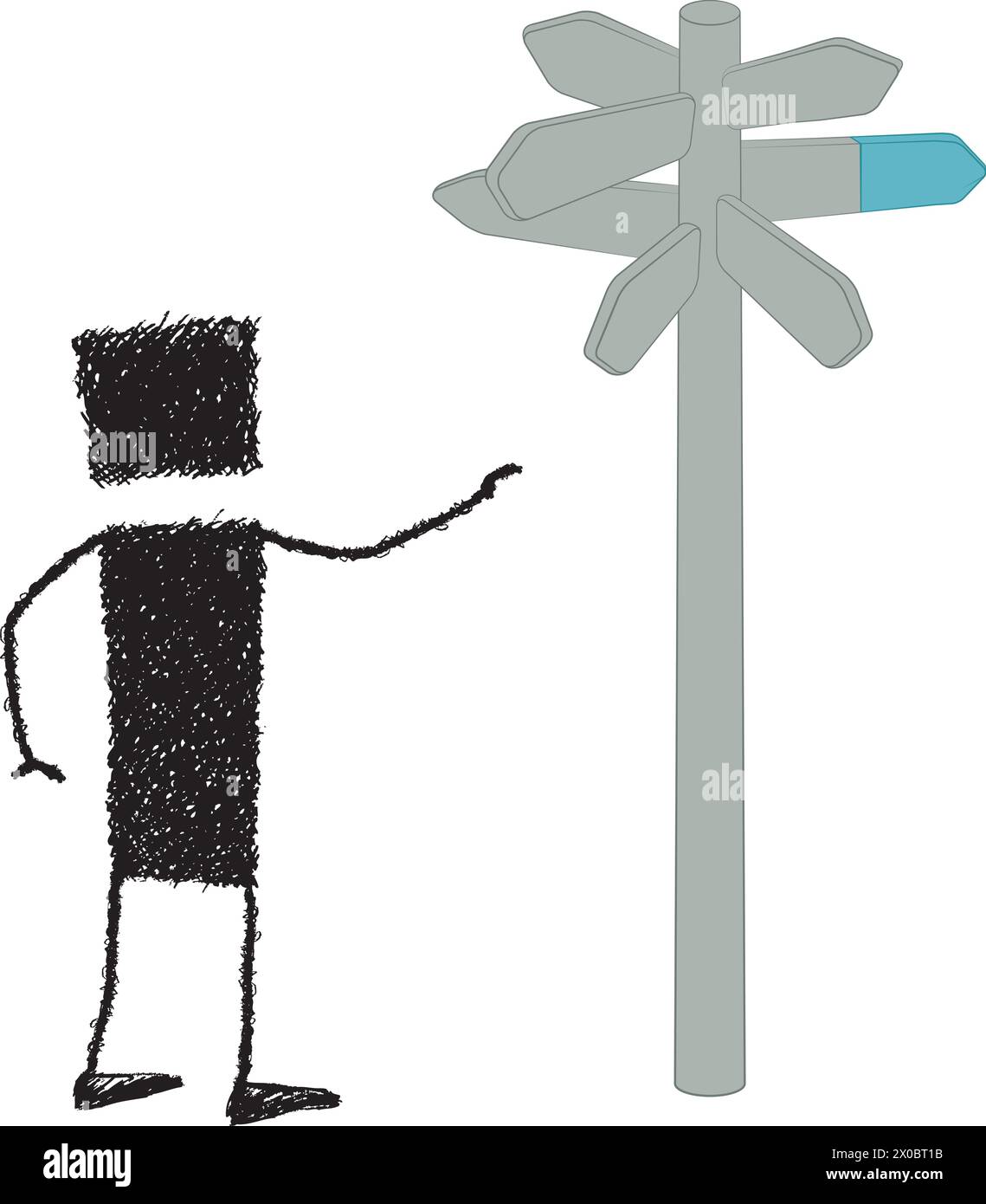 A stick figure stands before a crossroads signal. He does not know ...