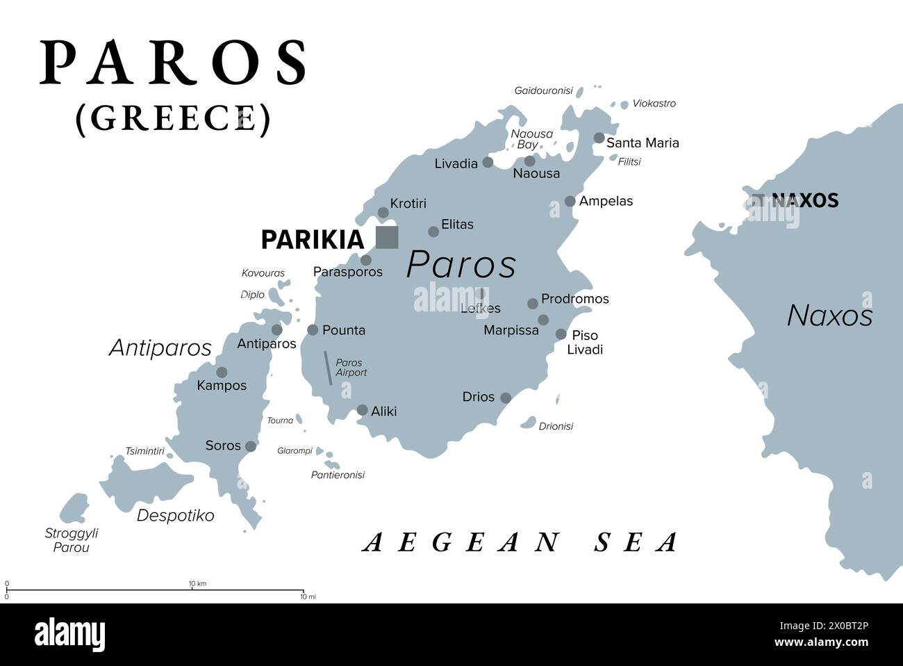 Paros, Greek island, gray political map. Island of Greece in the Aegean ...