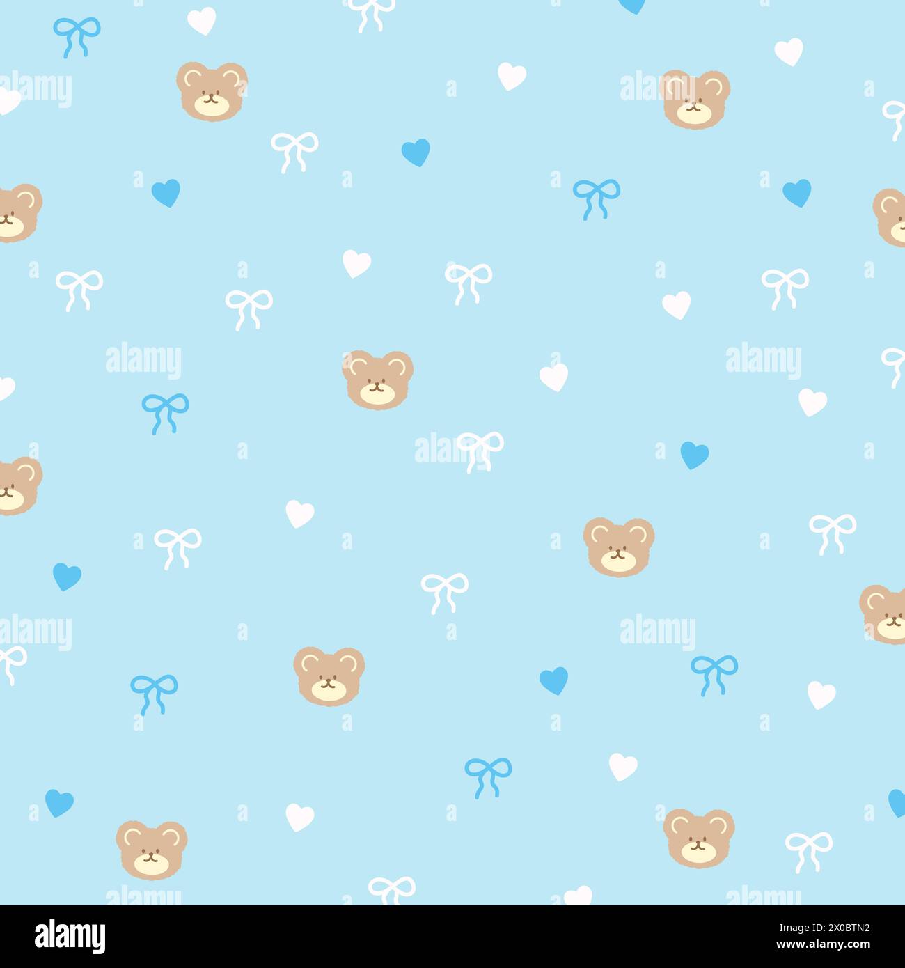 Vector illustration of teddy bear, ribbon and heart on a pastel blue ...