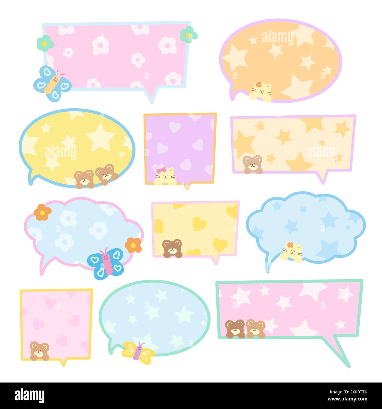 Cute illustration of text bubble with teddy bear, butterfly for cartoon ...