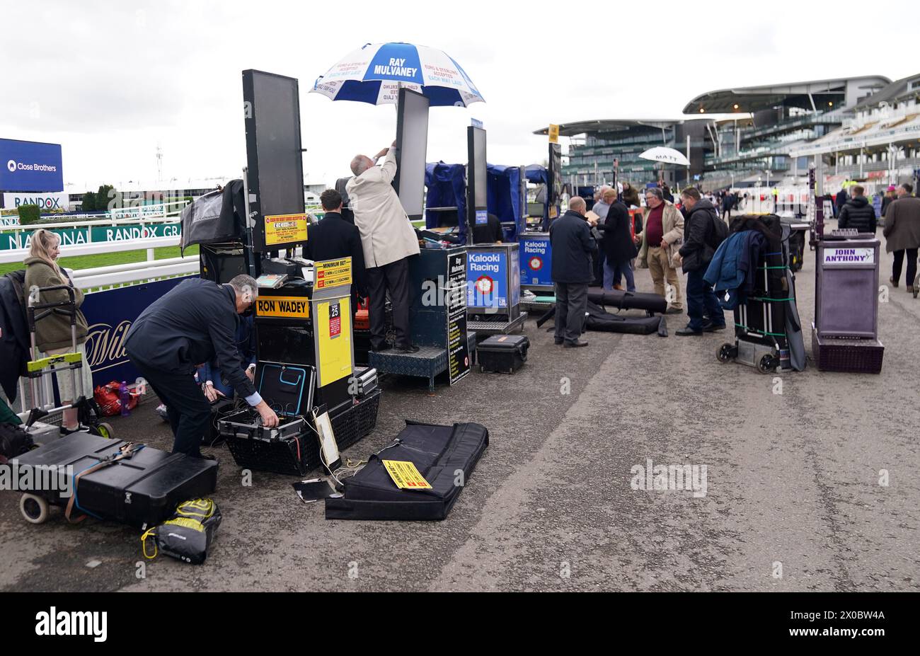 Bookmaker stalls are built ahead of the 2024 Randox Grand National ...