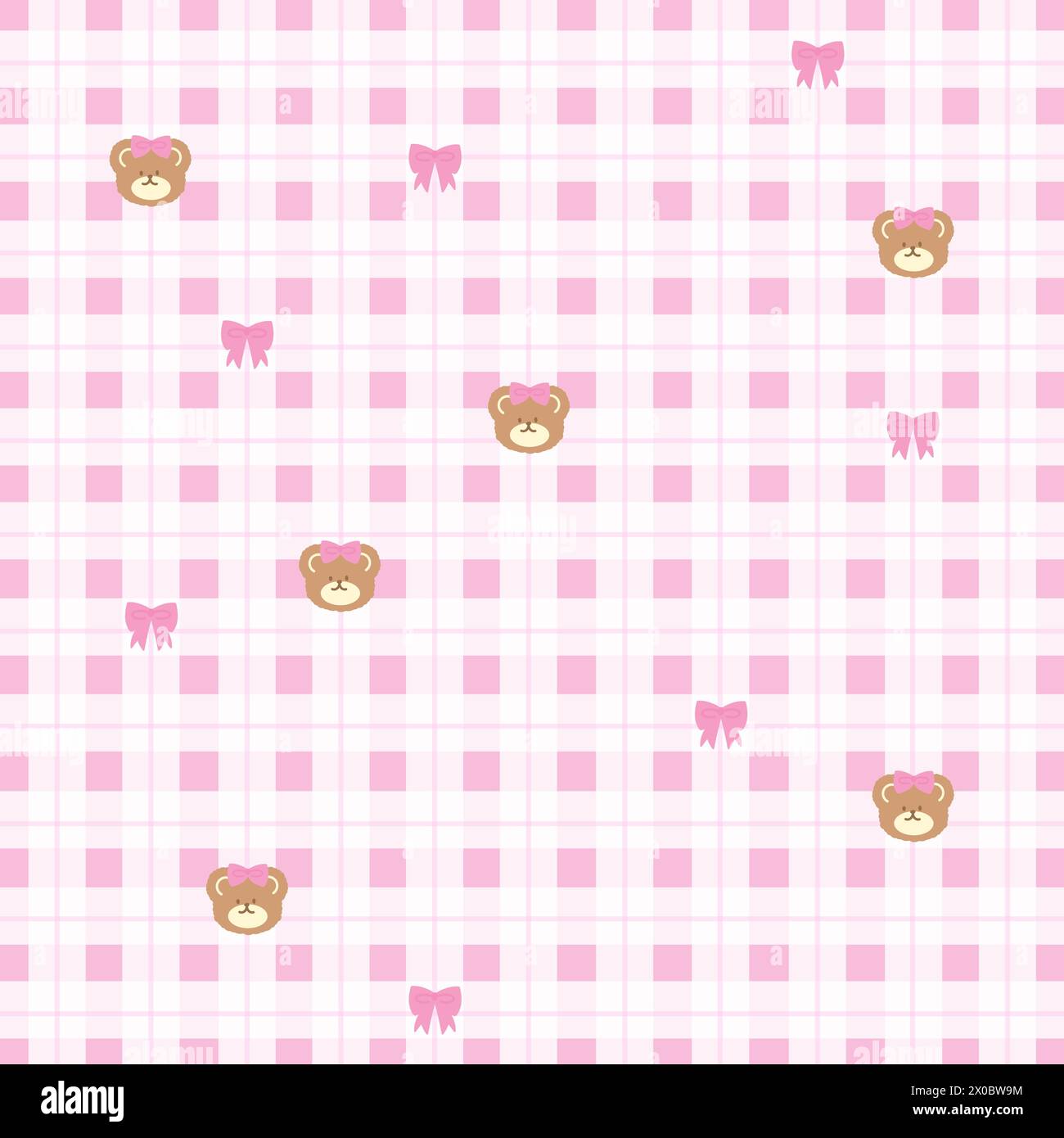 Illustration of teddy bear and pink ribbon on a square pink plaid ...