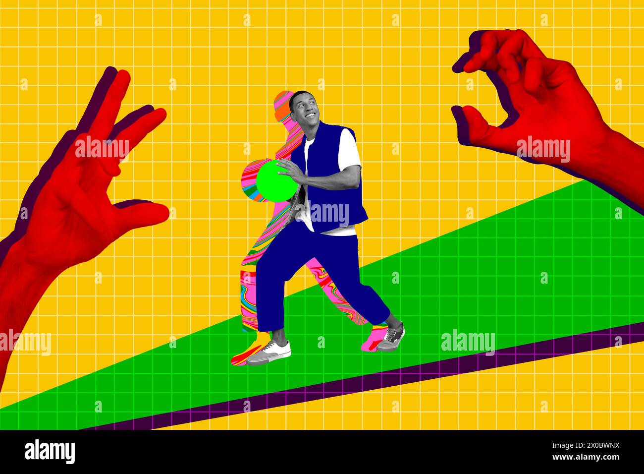 Creative psychedelic photo young man basketball player practice hobby ...