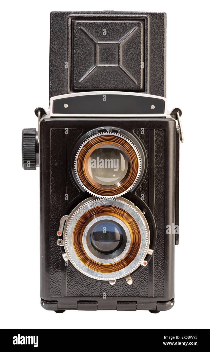 Twin lens vintage camera isolated on white background Stock Photo - Alamy