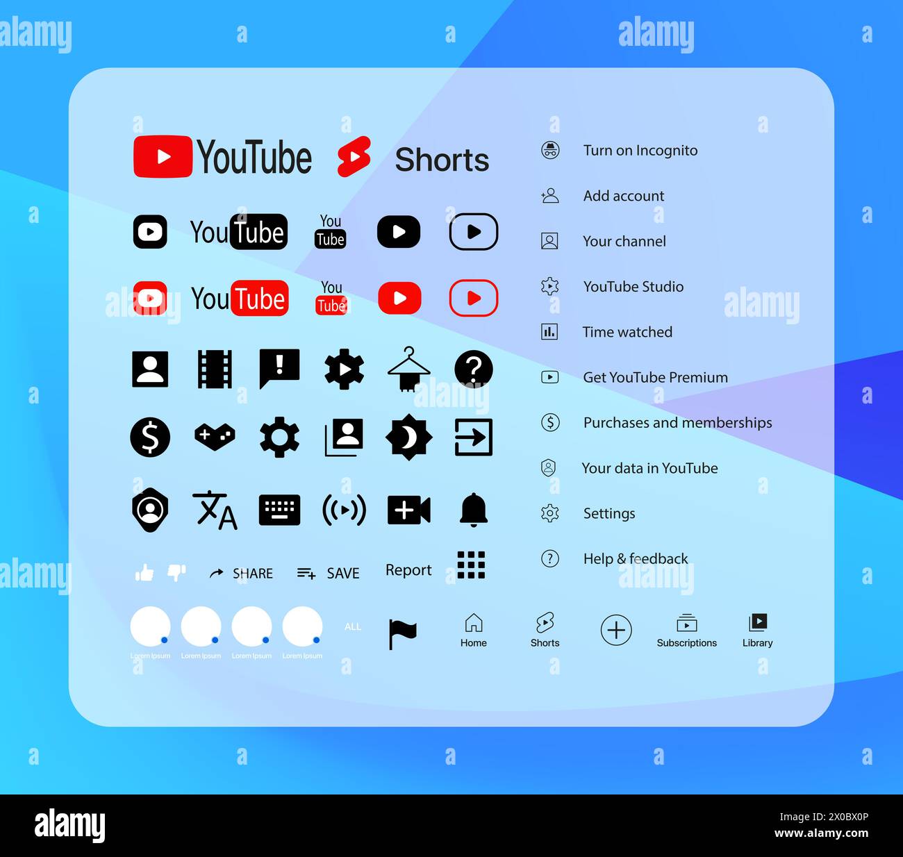 YouTube button icon. Set screen social media and social network ...