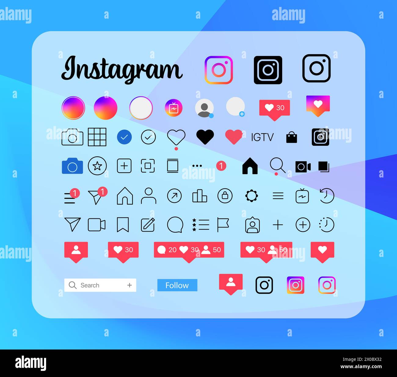 Instagram button icon. Set screen social media and social network ...
