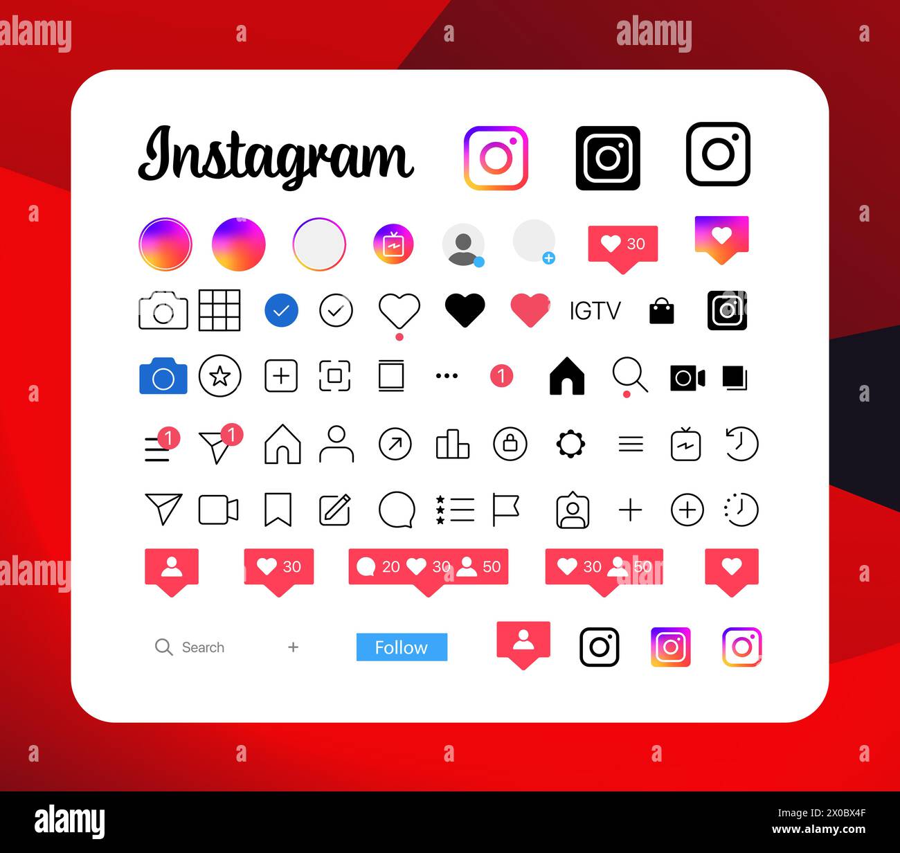 Instagram button icon. Set screen social media and social network ...