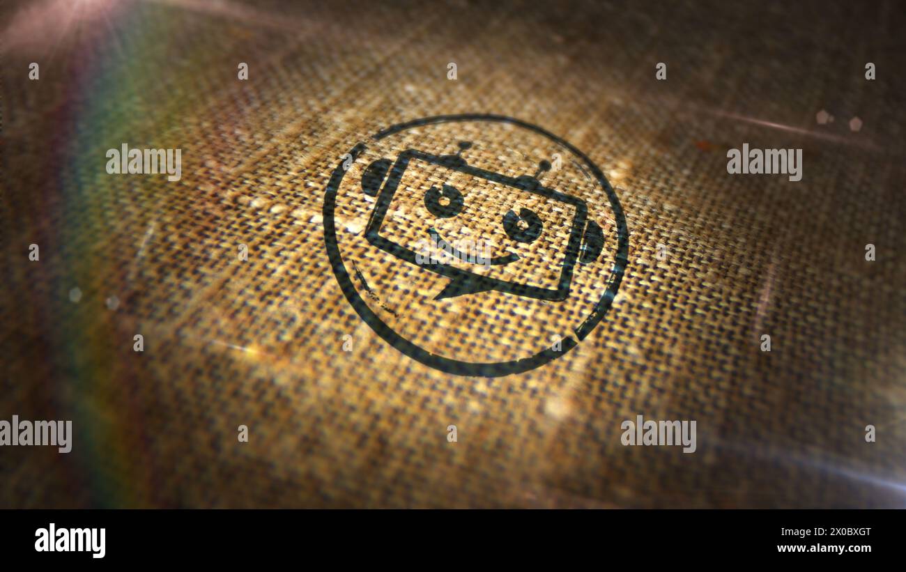 Chatbot ai bot stamp printed on linen sack. Artificial intelligence ...