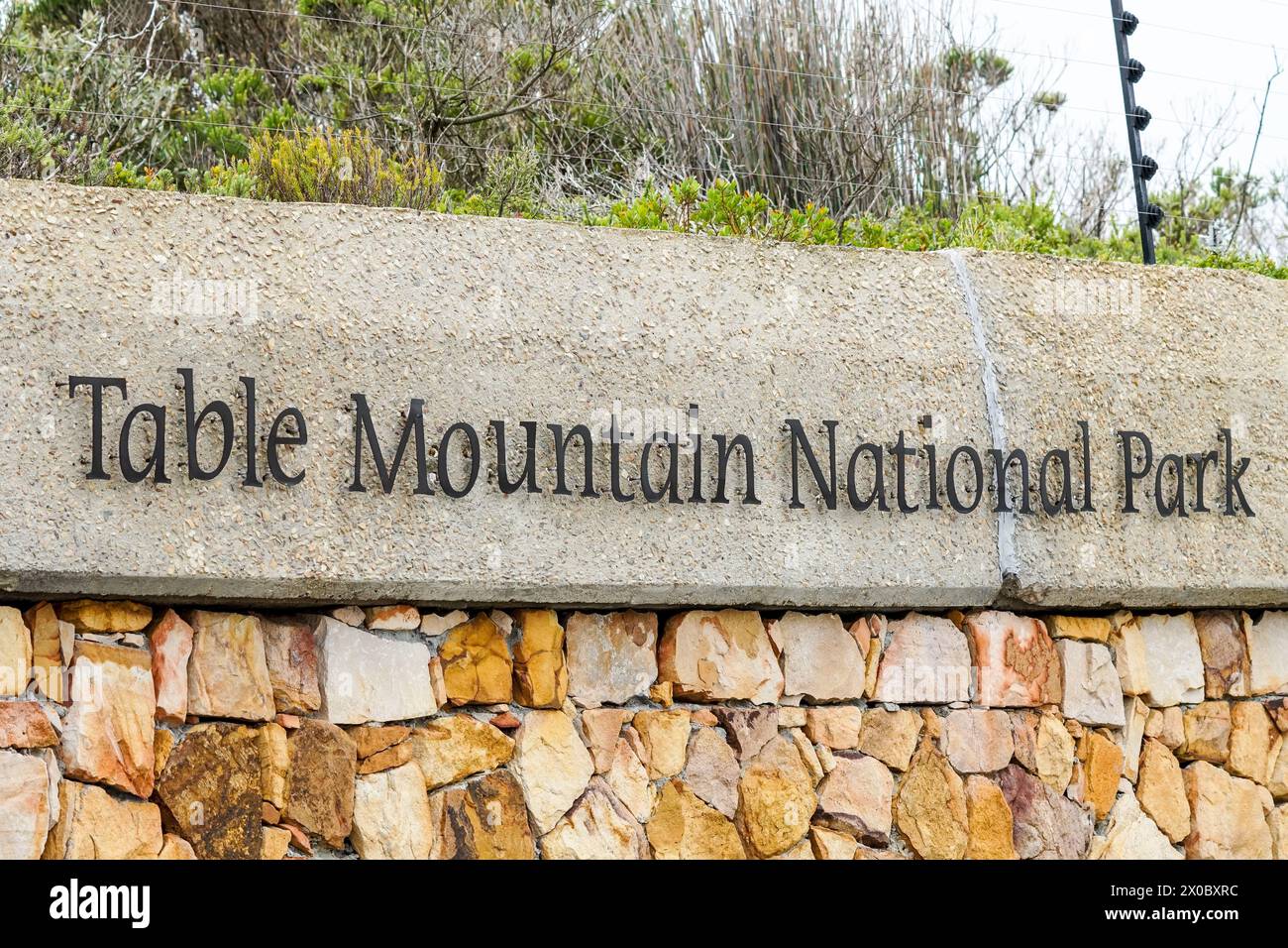 Table Mountain national park sign or signage on a stone wall outdoors ...
