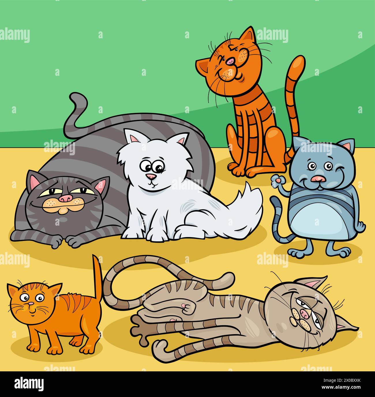 Cartoon illustration of funny cats and kittens comic animal characters ...