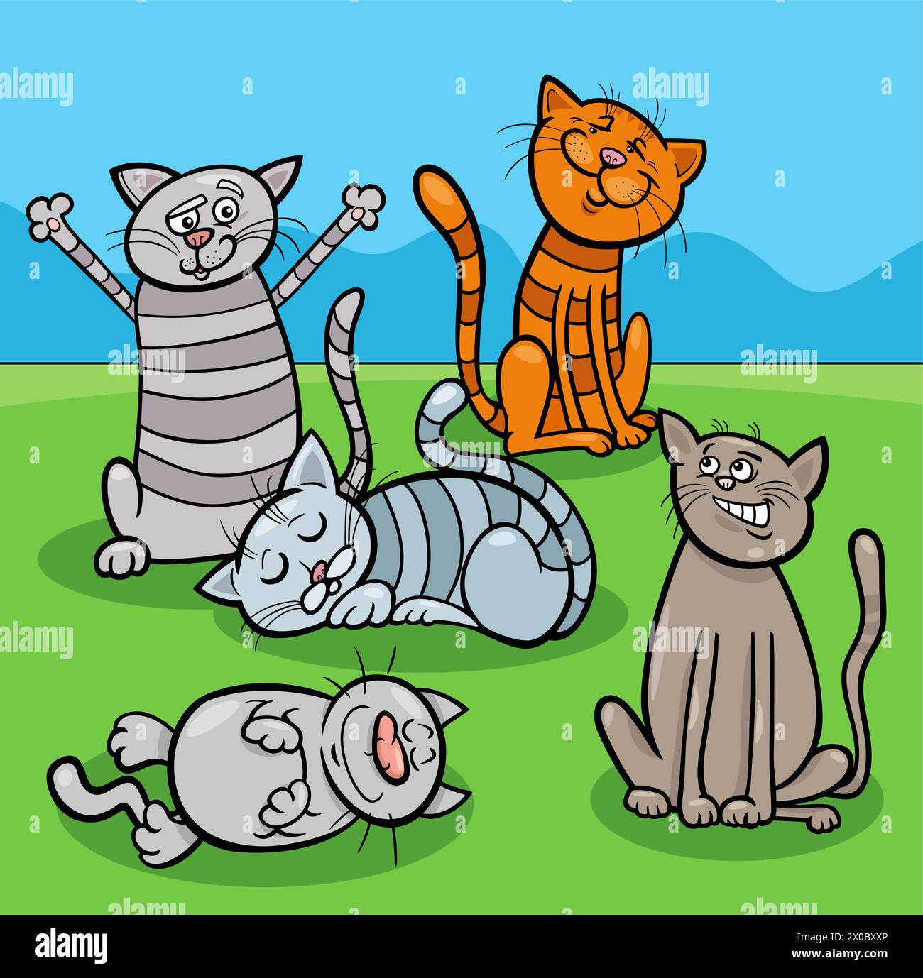 Cartoon illustration of cute cats and kittens comic animal characters ...