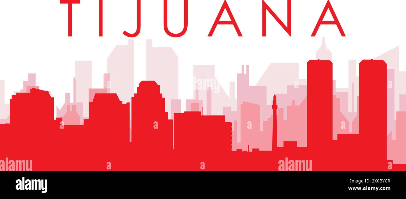 Red panoramic city skyline poster of TIJUANA, MEXICO Stock Vector Image ...