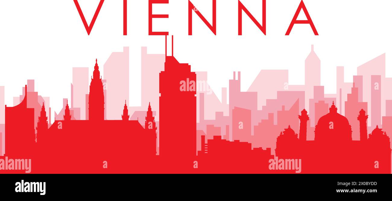 Red panoramic city skyline poster of VIENNA, AUSTRIA Stock Vector Image ...
