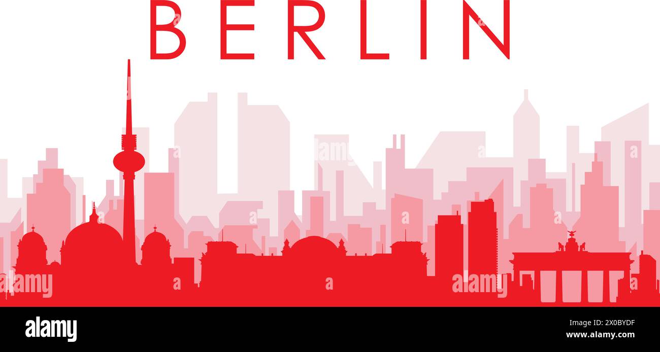 Red panoramic city skyline poster of BERLIN, GERMANY Stock Vector Image ...