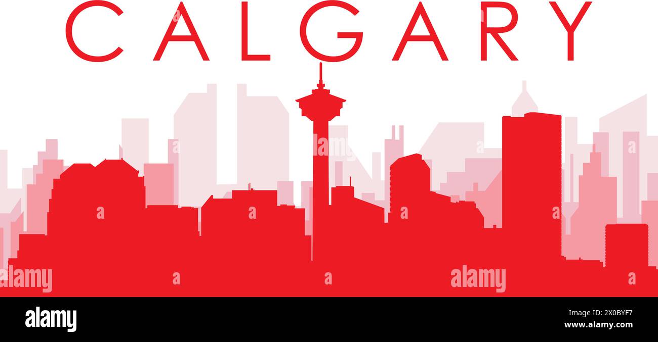 Red panoramic city skyline poster of CALGARY, CANADA Stock Vector Image ...