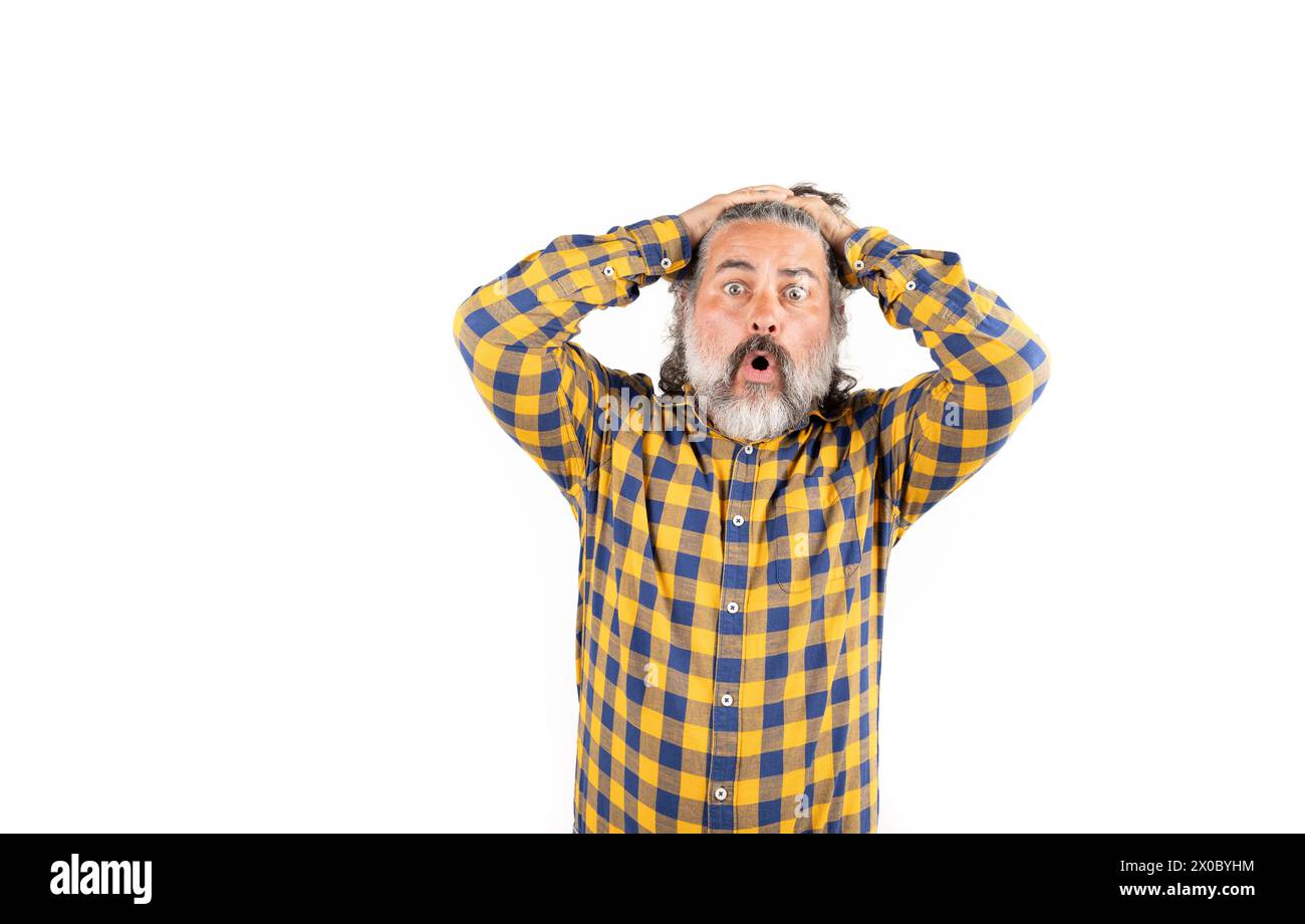 Old man looking shocked hands on head hi-res stock photography and ...